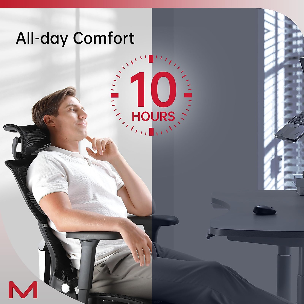 Motostuhl Q3-MT Ergonomic Office Chair with Footrest Home Office Ergonomic Chair with Soft Rubber Lumbar Support Extra Large 2D Headrest & 3D Armrest 140° Tilting Mesh Computer Chair