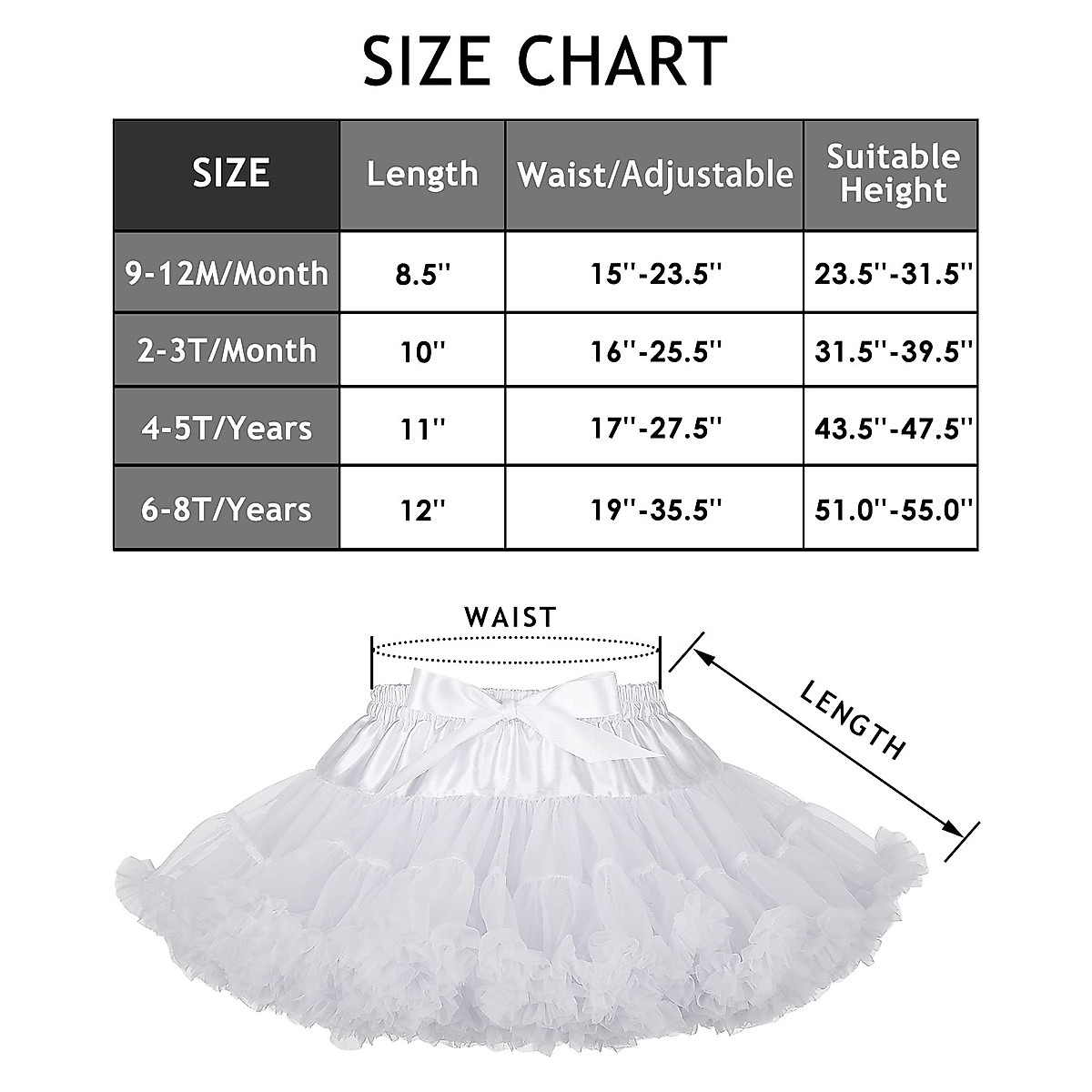 Baby Girl's Tutu Petticoat Skirts,Fluffy Soft Infant Tulle Tutus Underskirt,Ballet Pettiskirt for Little Girl for Birthday Party (M, White, m)