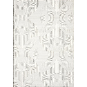 Abani Neutral Cream Area Rug 5' x 8' for Living Room, Bedroom - Zen Reiki Semi-Circle Pattern - Durable & Easy to Clean