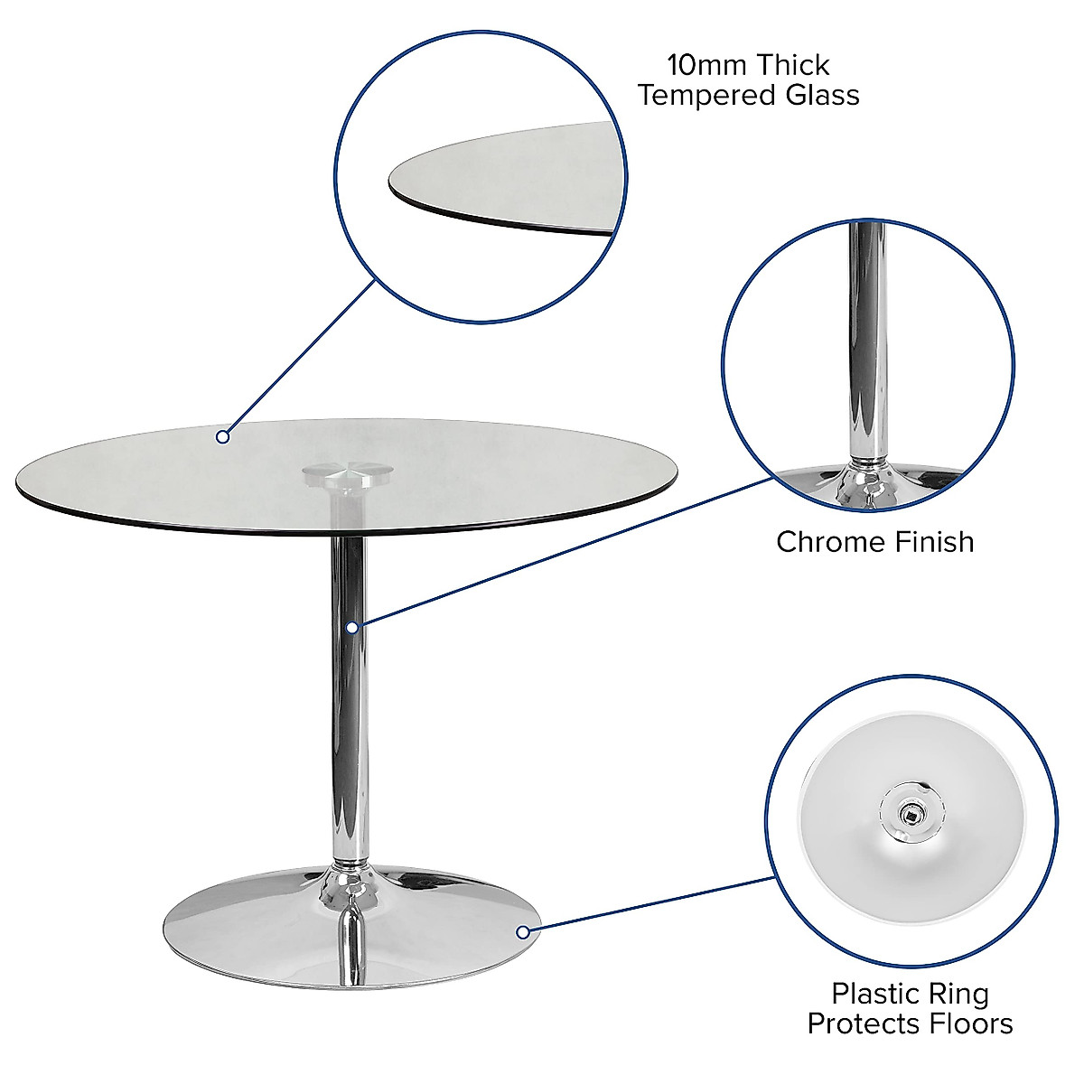 Flash Furniture Hills 39.25'' Round Glass Dining Table with 29''H Chrome Base, Decorative Narrow Round Tempered Glass Cocktail Table, Clear/Silver