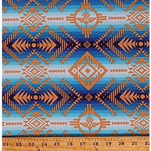 Cotton Spirit Trail Southwestern Stripes Diamonds Tribal Native American Aztec Blue Cotton Fabric Print by The Yard (D462.70)