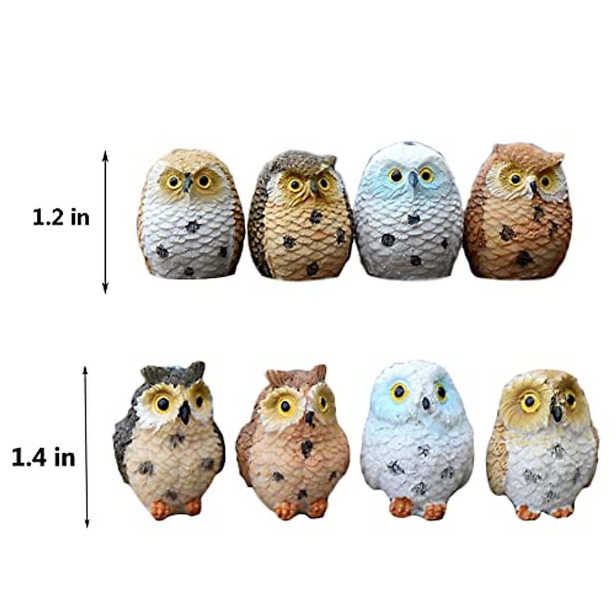 Miraclekoo 8 Pcs Mini Resin Owls Miniature Figurines Fairy Garden Owl Ornament for Dollhouse, Plant Pot, Micro Landscape, Bonsai Craft Decor