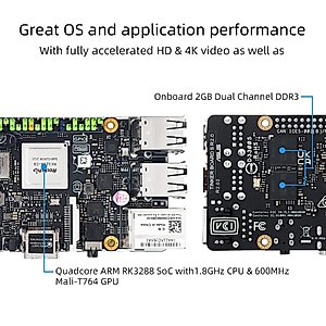 Tinker Board S R2.0 Single Board Computer RK3288 SoC 1.8GHz Quad Core CPU, 600MHz Mali-T764 GPU, 2GB LPDDR3 & 16GB eMMC Motherboard