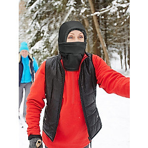 Winter Balaclava Hat Fleece Full Face Covering Scarf with Drawstring (Grey, Black, 2)