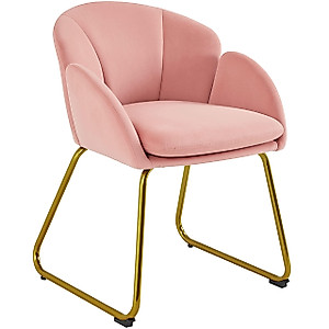 Yaheetech Flower Shape Velvet Armchair, Modern Side Chair Vanity Chair with Golden Metal Legs for Living Room/Dressing Room/Bedroom/Home Office/Kitchen, Pink