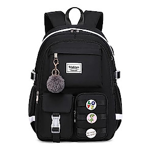 Wadirum Women Casual Backpack Set Girl School Bookbag Set Cute Laptop Ruaksack Black