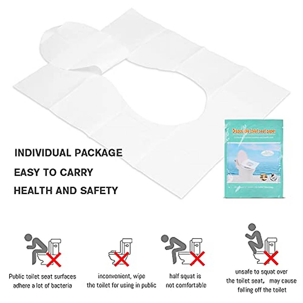 Toilet Seat Covers Disposable, 50-Count Flushable Paper Travel Toilet Seat Covers for Adults and Kids Potty Training, Great Biodegrable Accessories for Public Restrooms, Airplane, Camping
