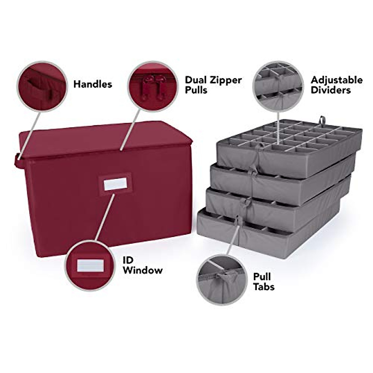 Covermates Keepsakes - Adjustable Zip-Top Storage Box - Configurable FlexGrid Compartments - Heavy Duty Polyester- Reinforced Handles - Stackable Design - Indoor Storage-Scarlett Red