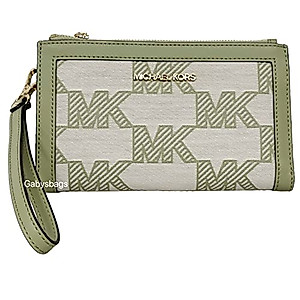 Michael Kors Jet Set Travel Double Zip Phone Wristlet Wallet Light Sage Green