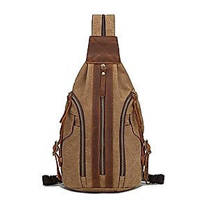 peacechaos Canvas Sling Bag - Small Crossbody Backpack Shoulder Casual Daypack Rucksack for Men Women Outdoor Cycling Hiking Travel (Brown)