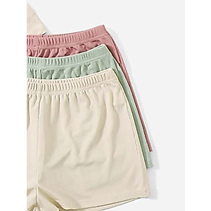 Verdusa Women's 3 Sets Lounge Set Nightwear Graphic Crop Tank Top & Shorts Pink Green Apricot L