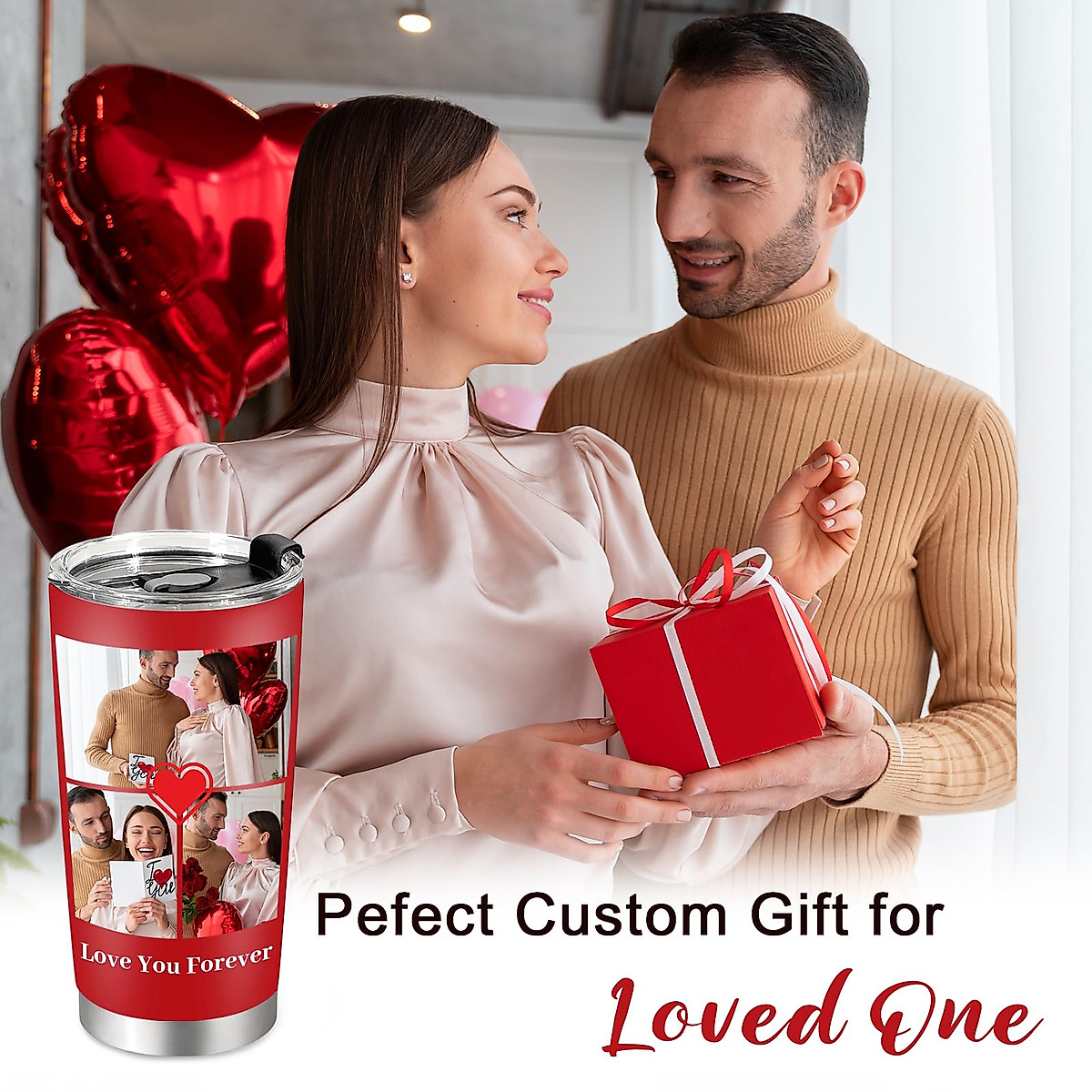 Personalized Coffee Tumbler with Pictures Text - 20oz Custom Leak Proof Tumblers Travel Cup with Lid, Custom Photo Gifts for Birthday Anniversary Christmas for Women Men