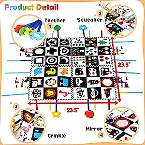 beiens Baby Toys 0-6 Months, Tummy Time Crinkle Toys with Mirror, Black and White High Contrast Sensory Toys for 0-6-12-18 Months Toddler Newborn, Boy Girl Gift Set, Play Mats-4 in 1