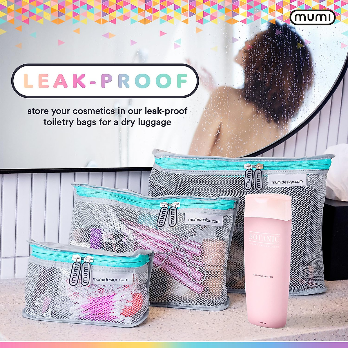 MUMI Travel Toiletry Bag Set of 3 – Water-Resistant Toiletry Bags for Women & Men – Clear Bags for Toiletries, Skincare, Makeup & Travel Essentials – Lightweight, Durable & Portable Organizer - Yellow