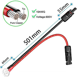ZHOFONET Solar to O Ring Connecter,10AWG 60cm Solar Panel Adaptor Extension Cable,Solar Battery connectors for Solar Generator Inverter Battery Pack Charger