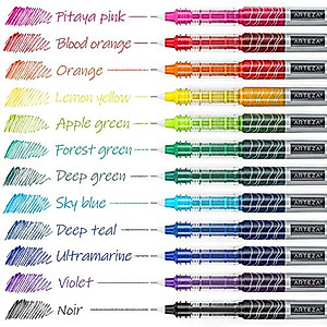 ARTEZA Rollerball Pens Fine Point, Set of 24 Colored Pens with Liquid Ink, Extra Fine 0.5 mm Needle Tip Pen, Make Precise Lines, Office Supplies for Writing, Notetaking, and Drawing
