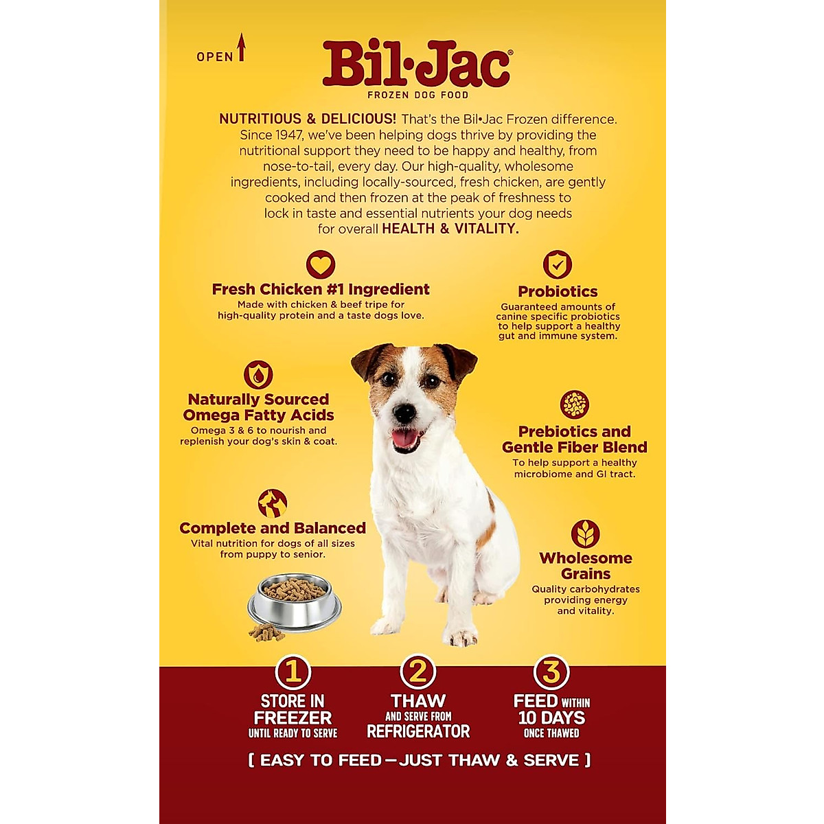 Bil-Jac Frozen Dog Food 5lb (Pack of 4) - Soft Dog Food Small Bites with Real Chicken, Probiotics, Prebiotics, Omega 3-6 for Healthy Complete Meal, Dog Food Topper or Treat