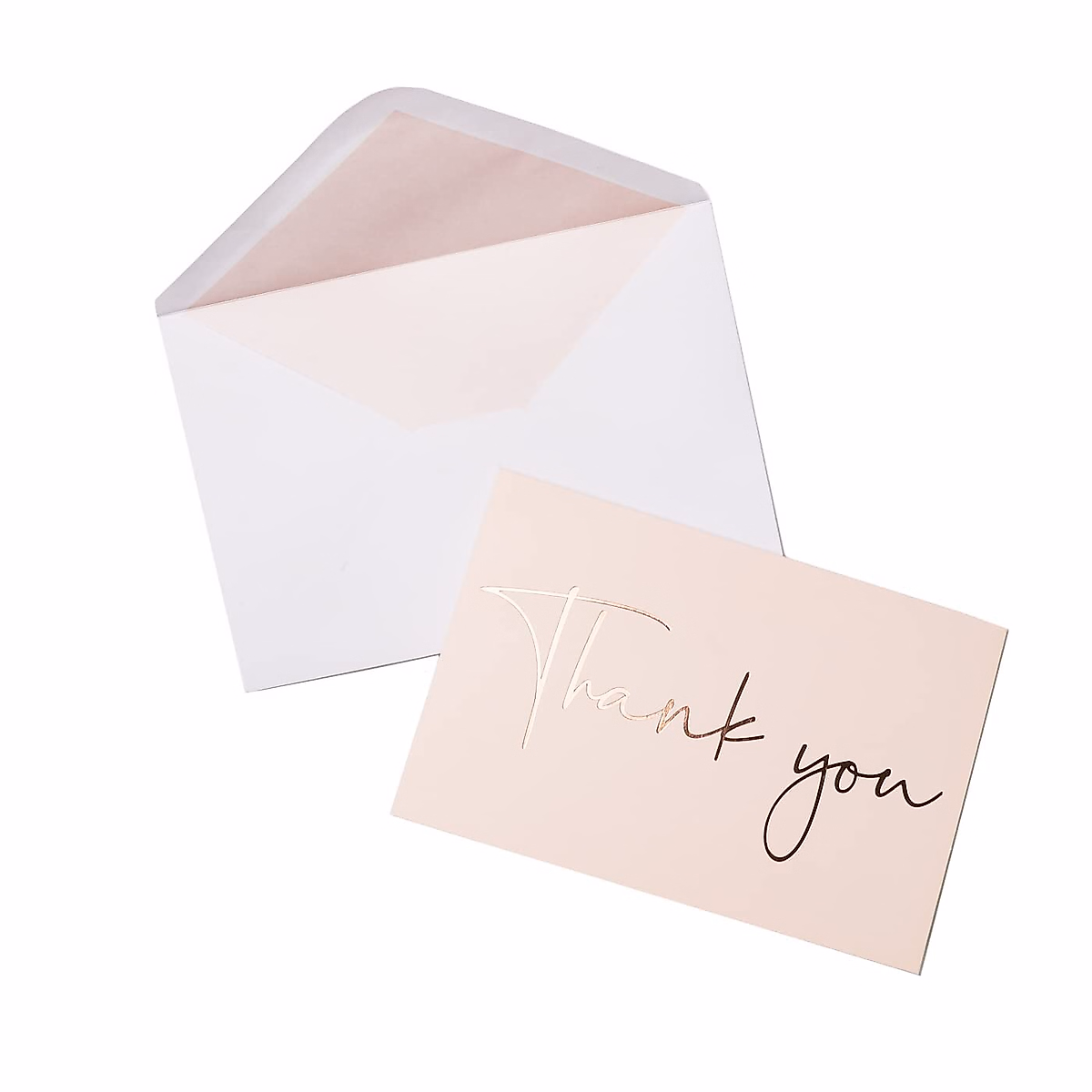 All Ewired Up 50 Thank You Cards and Envelopes, Rose Gold Foil Letterpress Light Pink Blush, Color Interior Envelope and Rose Gold Sealing Sticker, Wedding Bridal Baby Shower, Any Occasion