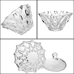 ZENFUN 4 Pack Glass Candy Dish with Lid, 4.5'' Crystal Faceted Candy Jar Clear Covered Candy Bowl, Decorative Food Storage Container for Buffet, Party, Home Office, Birthday Gift