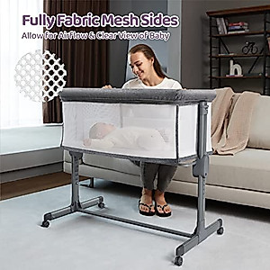 BUBAVAN Bassinet, Bedside Bassinet for Baby, Portable Bedside Sleeper, Co Sleeper Bassinet with Wheels, Baby Bed Sleeper, Breathable Mesh Design, Quick Fold with Mosquito Net & Storage Bag