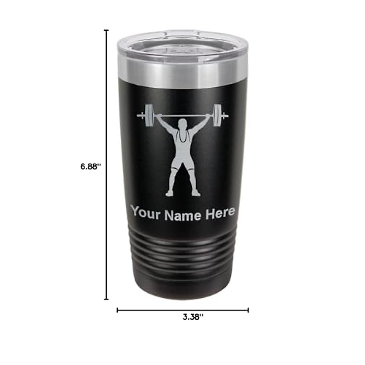 LaserGram 20oz Vacuum Insulated Tumbler Mug, Weightlifting Man, Personalized Engraving Included (Black)