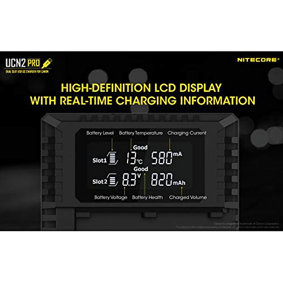 NITECORE UCN2 Pro Dual-Slot Fast Digital USB Charger Compatible with Canon LP-E6N Camera Batteries for Canon EOS 80D & EOS 7D Mark II