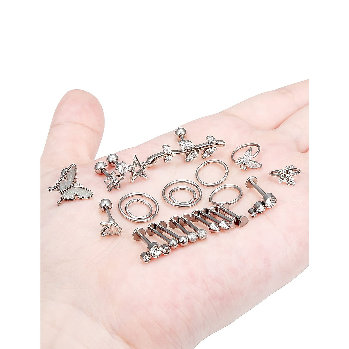 Oufksiyy tragus piercing jewelry 16G surgical steel tragus earrings for women cartilage earring Stud s Hoop butterfly cz Rook Piercing Jewelry For mens earrings Silver