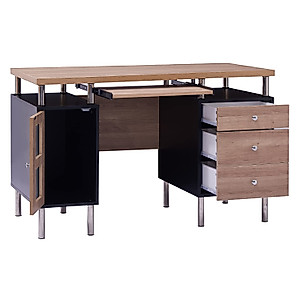 Elsy 3-Drawer File Cabinet Two-Tone Desk with Keyboard Tray, Power Outlets, USB Ports Charging Station, Metal Legs - 47.2" Wooden Computer Writing Desk Gaming Sturdy Home Office Desk - Black, Natural