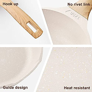 Nonstick Frying Pan Set - Granite Induction Pans for Cooking Omelette Non-Stick Cookware Set, Healthy Kitchen Skillet Non Sticking Stone Pot and Pan Set (8", 9.5" & 11") Beige