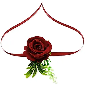 4 Pcs Corsage Wristlet for Wedding Rose Wrist with Ribbon Girl Bridesmaid Wrist Bridal Wrist Flower Corsage Hand Flower Decor for Wedding Ceremony Prom Dinner Anniversary (Burgundy, Wrist Corsage)