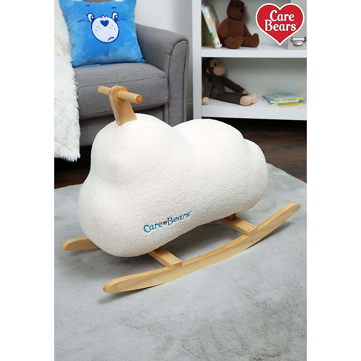 Children's Care Bears Cloud Rocker | Foam and Polyester Rocking Horse with Wooden Frame, Rockers, and Grips