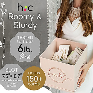 Hayley Cherie - Pink Gift Card Box with Rose Gold Foil Design- Textured Finish - Large Size 10" x 10" - For Wedding Receptions, Baby & Bridal Showers, Sweet 16, Birthdays, 21st Parties, Money