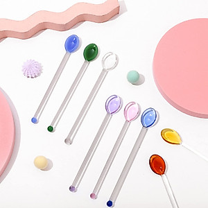 Luluxing 8Pcs Heat Resistant Glass Spoons Stirring Rod Salt Sugar Small Teaspoon For Coffee Ice Cream Dessert Cocktail Milkshake Cold Drink