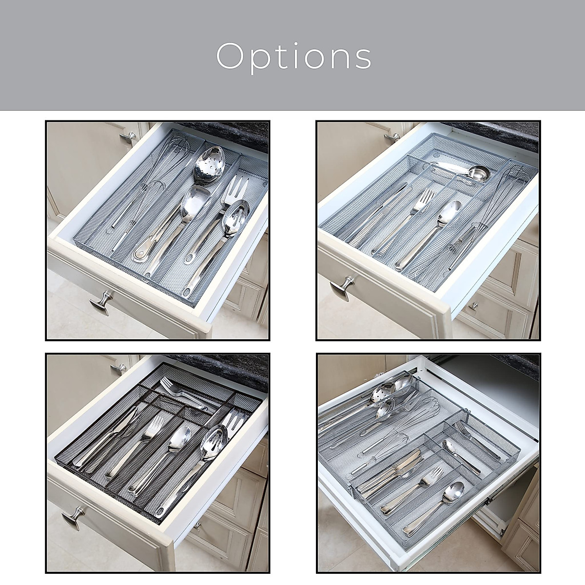 Smart Design 5 Compartment Drawer Organizer - Steel Mesh Mesh - Makeup Tray, Vanity, Utensils, Silverware Storage Bin - Kitchen - Bronze