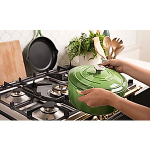 Larder & Vine 5 Piece Enameled Cast Iron Cookware Set, Oven Safe and Compatible with all Cooktops - includes 5.7 QT Dutch Oven and 2.2 QT Saucepan with lids and 10.25" Skillet (Okra)