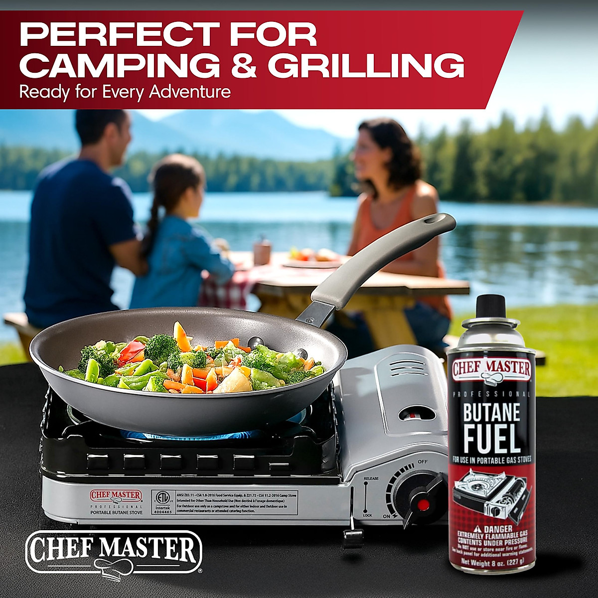 Chef Master 90340 | Pack of 4 Butane Fuel Cylinders| 8oz Butane Canisters for Portable Stove | Butane Torch Replacement Canisters