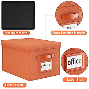 Huolewa Upgraded File Organizer Boxes Set of 2, File Boxes with Lids, Linen Hanging File Organizer Boxes for Document Letter/Legal File Folder Storage, Small Filing Boxes Cabinets for Office/Home