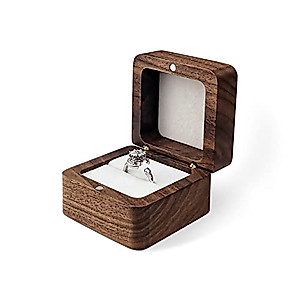 WisePoint Personalized Wooden Ring Box, Mini Engagement Ring Holder Box with Single Slot, Square Wedding Ring Box for Ring, Elegant and Retro Ring Holder Box for Wedding, Ceremony (white)