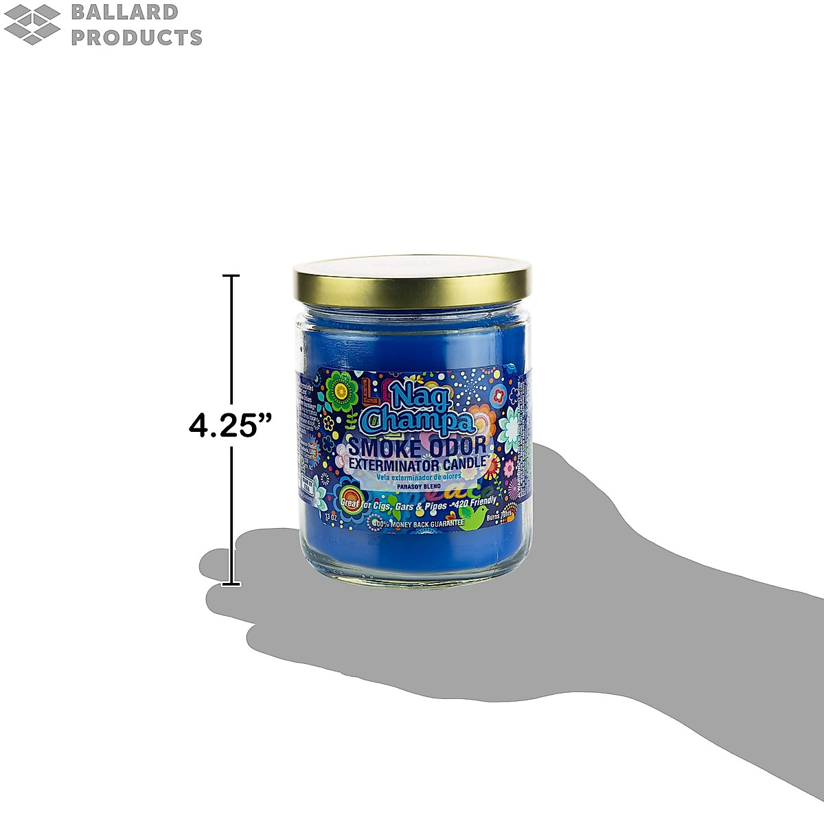 Smoke Odor Exterminator Scented Candle Nag Champa - Pack of 2 - Odor Eliminating Candle Bundle with Ballard Products Car Air Freshener, Blue