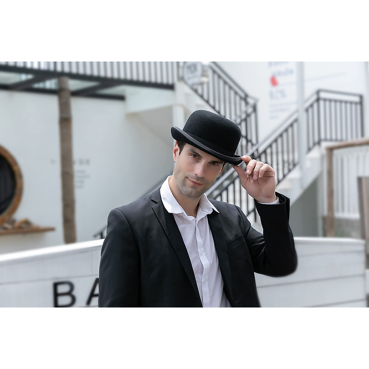 GEMVIE Black Derby Hat 100% Wool Theater Quality Hat Bowler Hat for Men Women Vintage Costumes