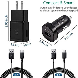 Samsung Adaptive Fast Charger Kit for Samsung Galaxy S10/ S10e/ S9/S8/S8 Plus/Note 8/9,LaoFas USB 2.0 Recharger Kit (Wall Charger + Car Charger + 2 x Type C USB Cables) Quick Charger-Black