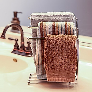 Home-X - Free Standing Towel Rack, Space Saving Kitchen Towel & Hand Towel Rack Holds 3 Towels at Once, Polished Chrome Finish & Design Looks Great in Kitchens & Bathrooms (Towels Not Included)