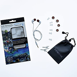 SWMIUSK Short Cord Waterproof Earbuds for Swimming, Easy Flip Turns and Not Falling Off, Wired 3.5 mm Jack 15-inch Cord Length, Underwater Headphones for Diving, Snorkeling, Showering, Running (White)