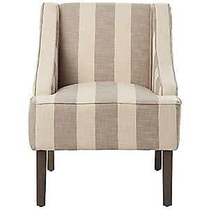 HomePop Velvet Swoop Arm Accent Chair, Grey Awning Stripe