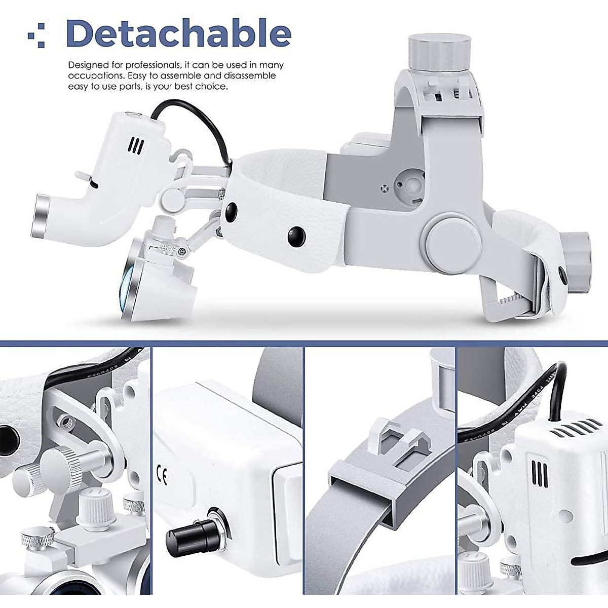 EustomA 5W LED Head Light Spotlight Headband 3.5X Binocular Loupes Optic Glass with Working Distance 280-380mm Spot Adjustable DY-106