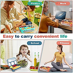 Bento Lunch Box for Kids,Bento Box Adult Lunch Box Containers,1300ML-4 Compartment Lunch Containers for Kids/Adults,with 7 Cake Cups 10 Food Picks,BPA-Free,Microwave Dishwasher Freezer Safe (Pink)