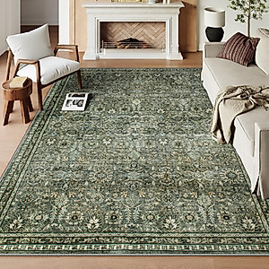 Lahome Green 8x10 Rugs for Living Room, Boho Washable Area Rugs for Bedroom, Rubber Backed Non Slip Floor Carpets for Dining Room Home Decor Apartment, Olive Green