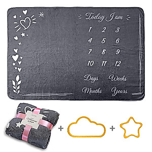 ONE4ONE Safety Grey Baby Monthly Milestone Blanket Boy, Girl.Extra Large Baby Milestone Blanket Baby Gifts, Nursery Decor Baby Shower. Newborn Baby Month Blanket. Baby Growth Chart Blanket