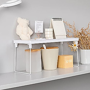 Cuteam Dormitory Storage Rack, Space-Saving Plastic Shelves Desktop Storage Rack Tiered Pot Rack Single Layer Desk Organizer for Dorm White L