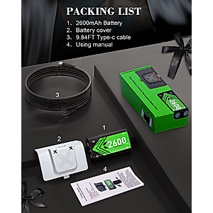 TAOZKAM Rechargeable Battery Pack for Xbox One/Xbox One S/Xbox One X/Xbox One Elite, 2600mAh Play and Charge Kit with 9.8FT USB Charging Cable and LED Indicator for Xbox Controller with Cover-White